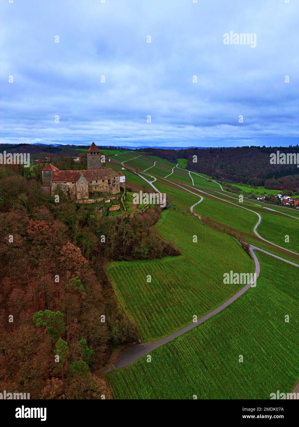 An aerial view of a castle in the green field Stock Photo - Alamy