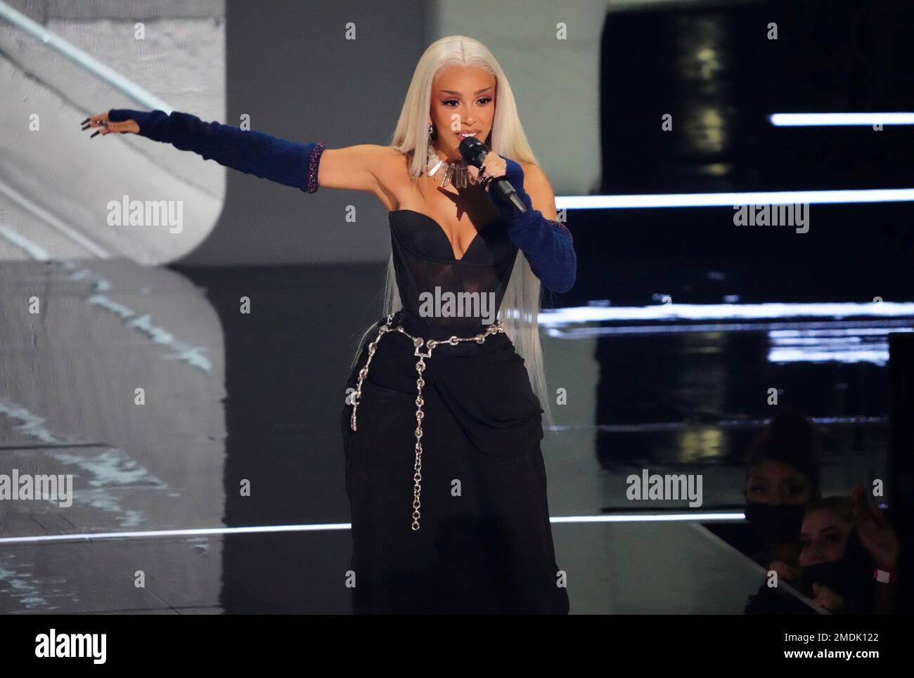 Host Doja Cat speaks at the MTV Video Music Awards at Barclays Center ...