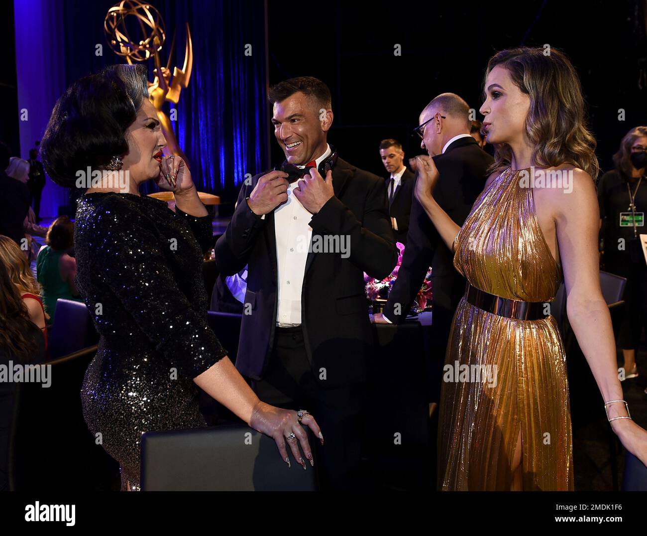 Michelle Visage, from left, Ethan Petersen, and Goloka Bolte attend the ...