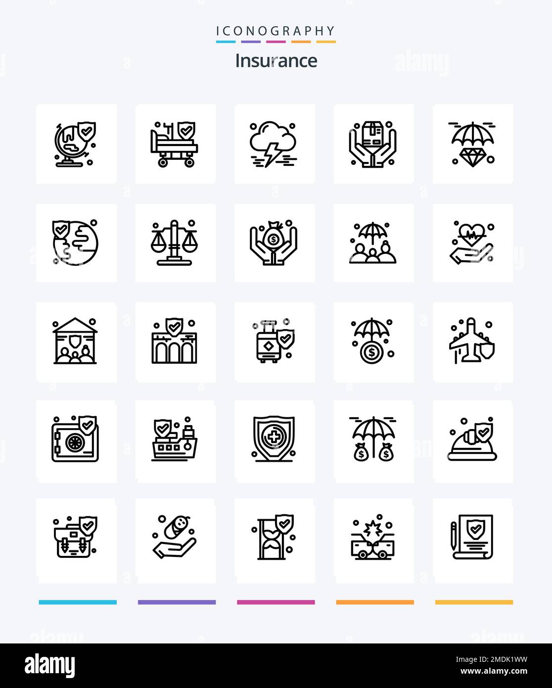 Creative Insurance 25 Outline Icon Pack Such As Hold Box Cloud Safe Hands Stock Vector Image 