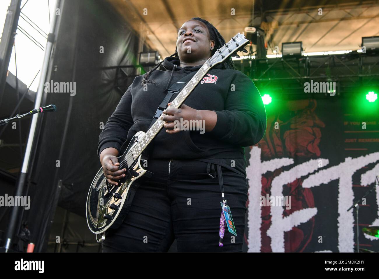 Diamond Rowe of the band Tetrarch performs on Day 3 of the ...