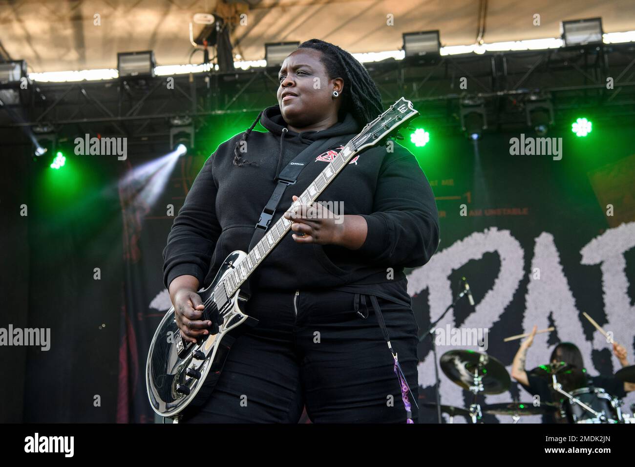 Diamond Rowe of the band Tetrarch performs on Day 3 of the ...
