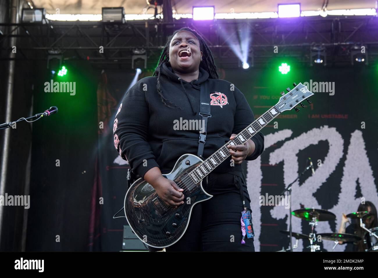Diamond Rowe of the band Tetrarch performs on Day 3 of the ...