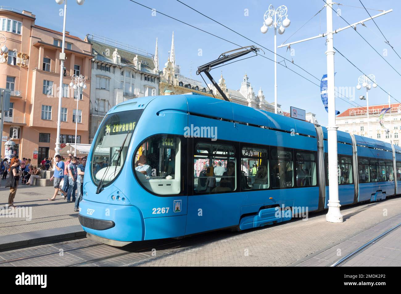 Croatia, Zagreb, tram in the main square - Trg bana Jelacica Stock ...