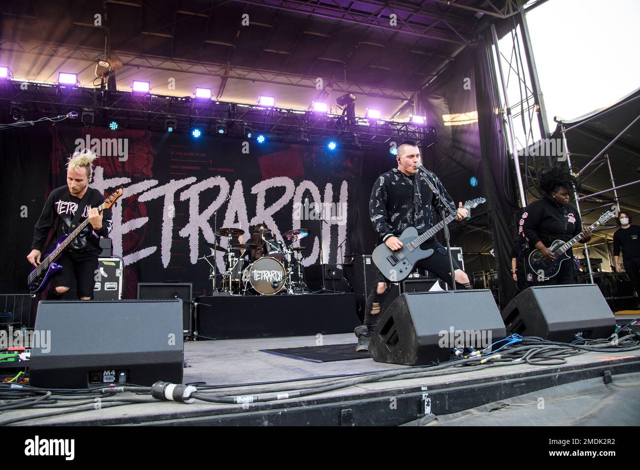 (L to R) Ryan Lerner, Josh Fore, and Diamond Rowe of the band Tetrarch ...