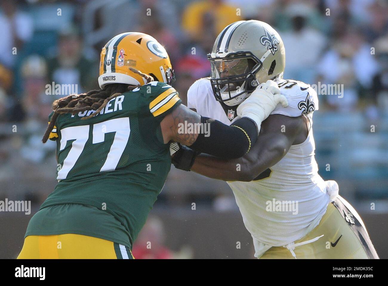 Green Bay Packers offensive tackle Billy Turner (77) blocks New Orleans ...