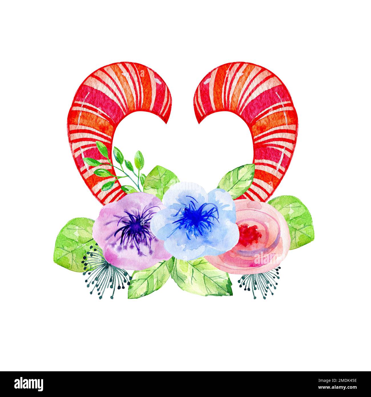 Cute watercolor horns Stock Photo - Alamy