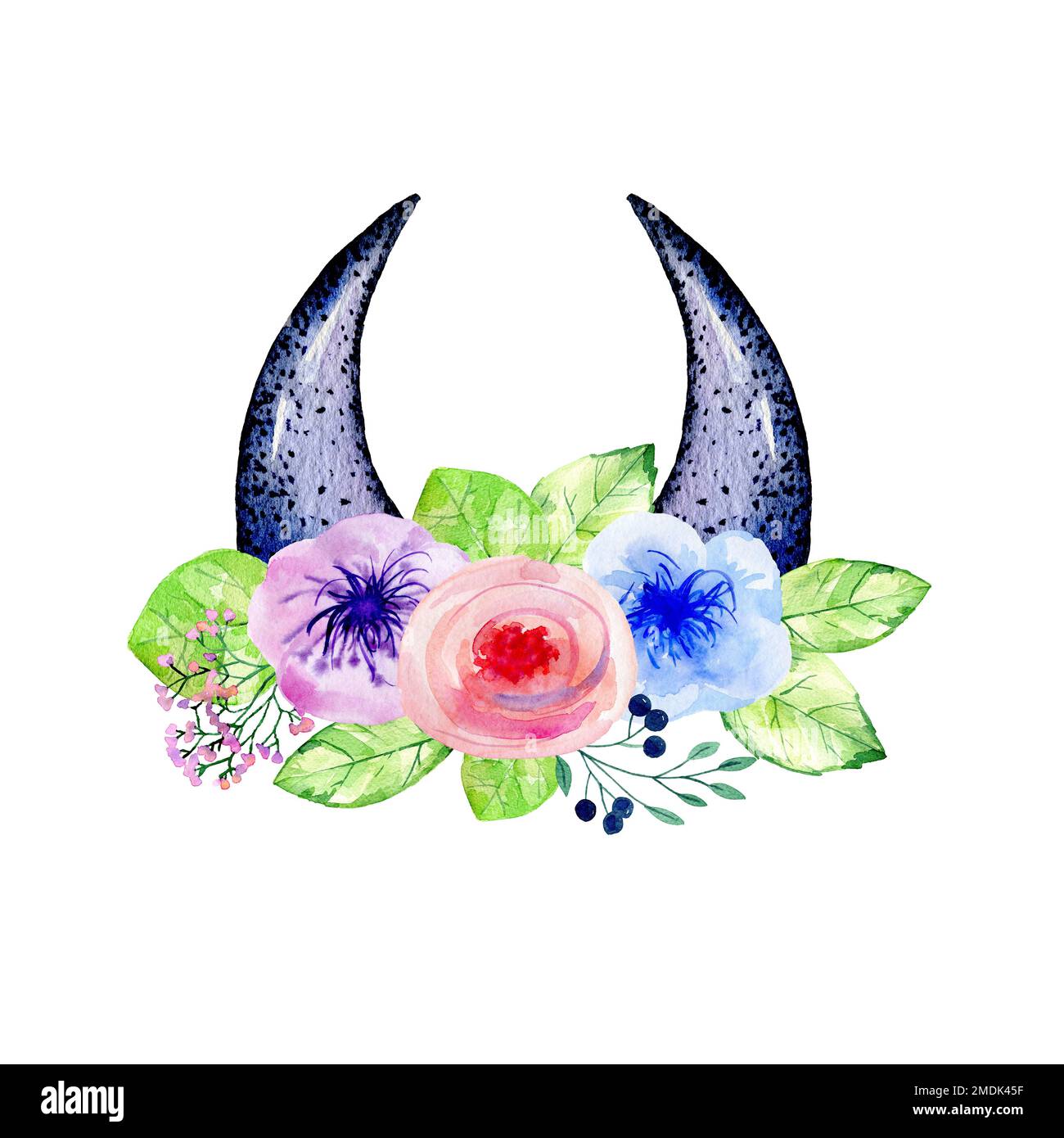 Cute watercolor horns Stock Photo - Alamy