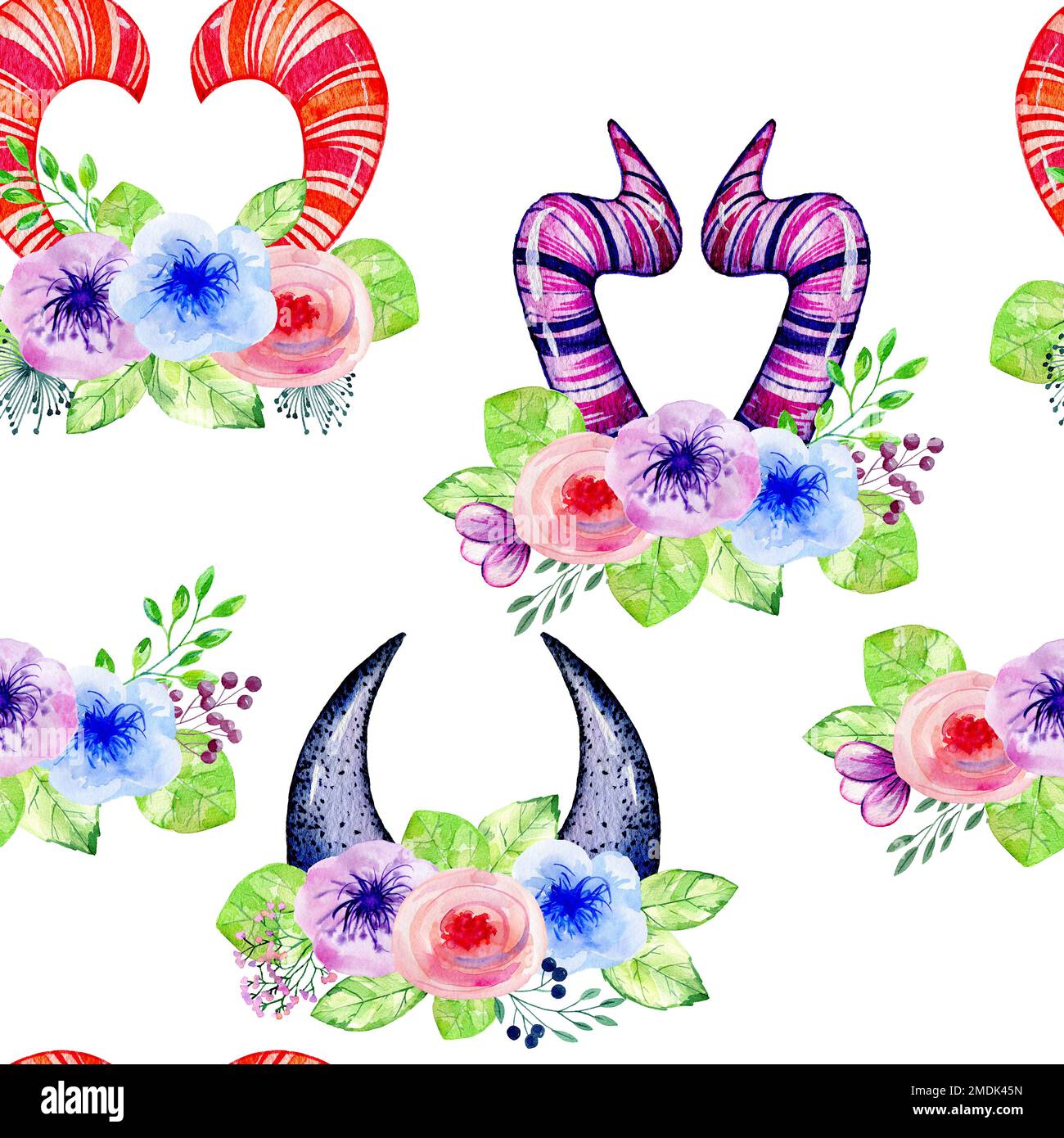 Cute watercolor horns Stock Photo - Alamy