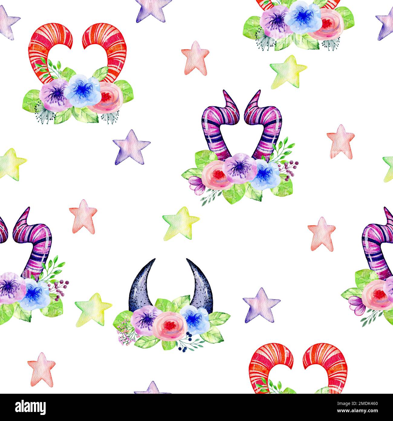 Cute watercolor horns Stock Photo - Alamy