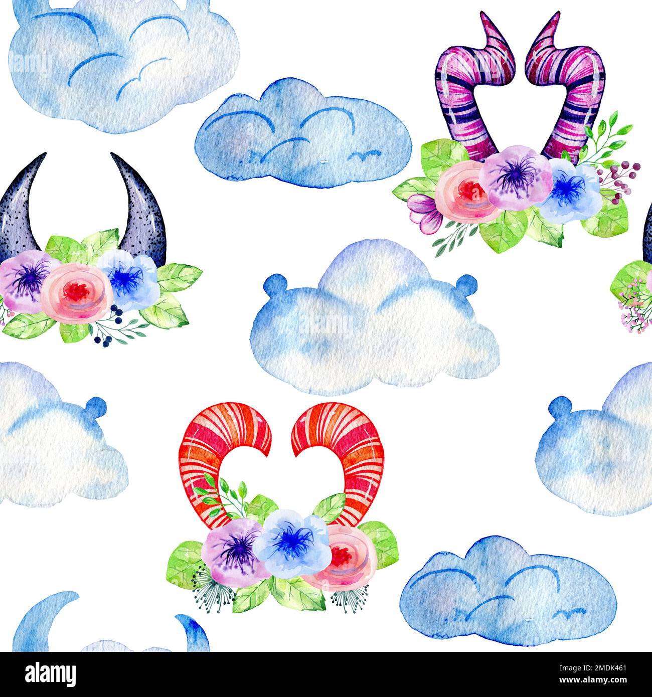 Cute watercolor horns Stock Photo - Alamy