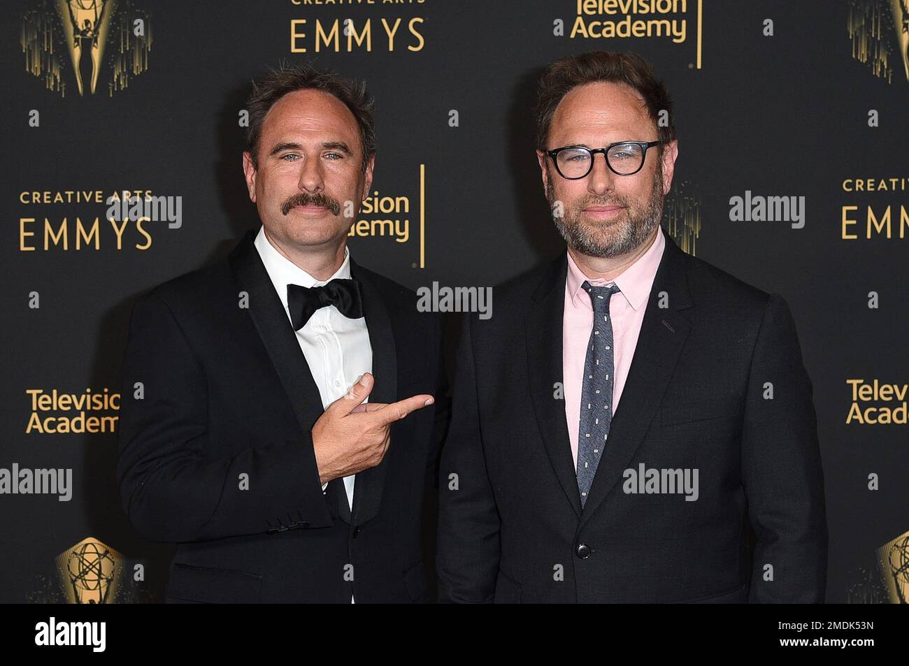 Randy Sklar, left, and Jason Sklar pose in the press room on night two ...