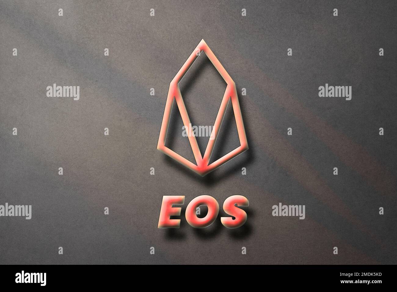EOS Cryptocurrency 3D coin logo and symbol on brown background ...