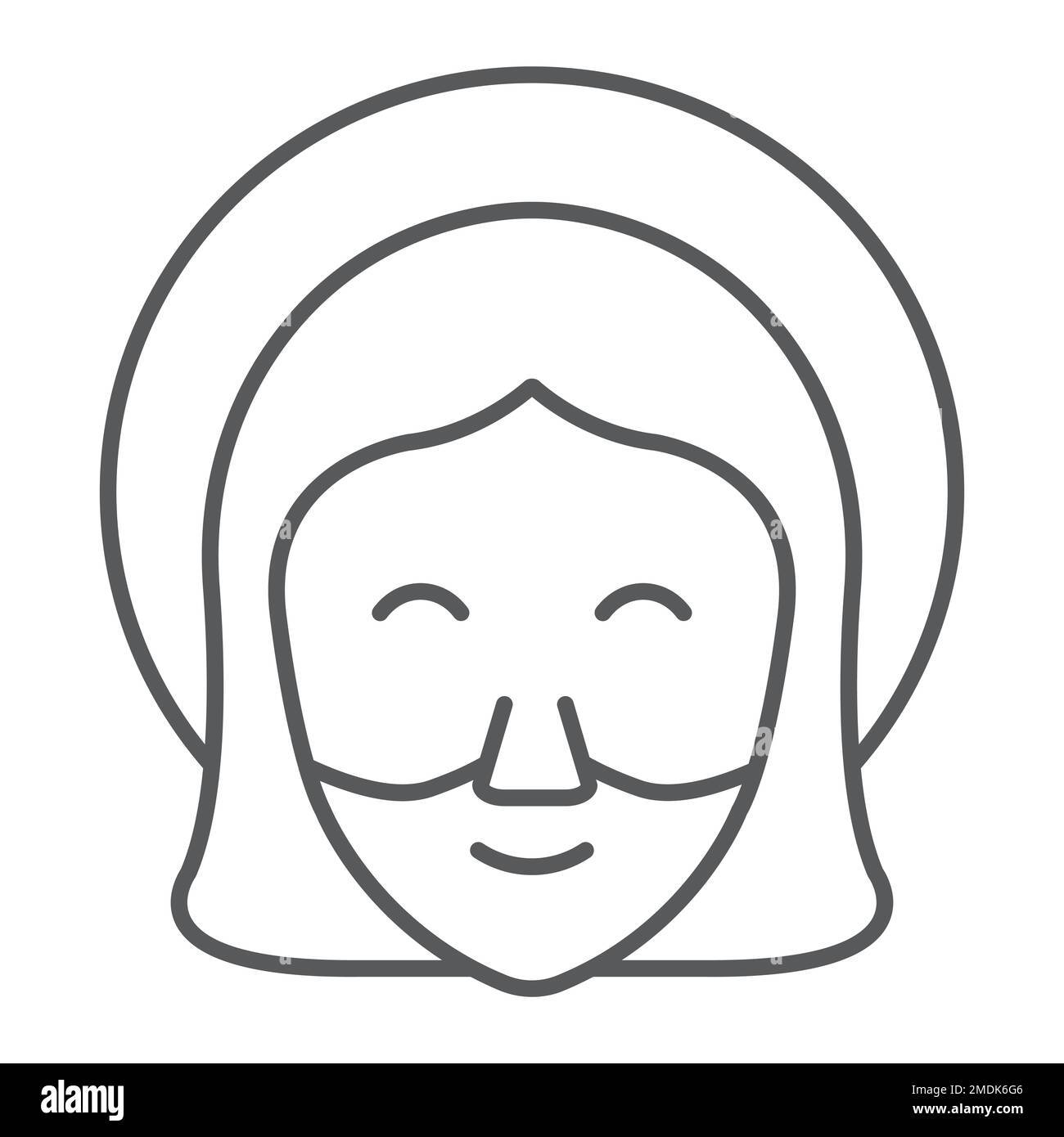 Jesus thin line icon, portrait and christ, god sign, vector graphics, a ...