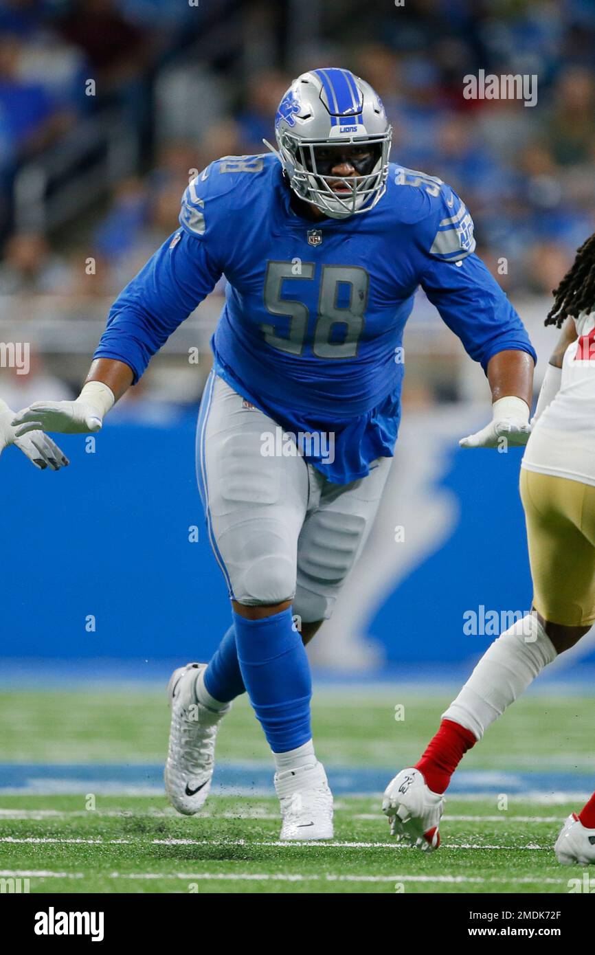 Detroit Lions offensive tackle Penei Sewell (58) plays against the San ...