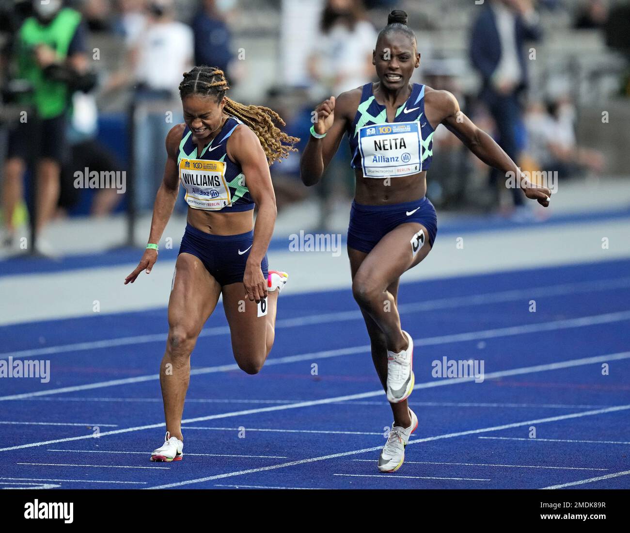 Daryll Neita of the United Kingdom wins the women's 100 meter race ...