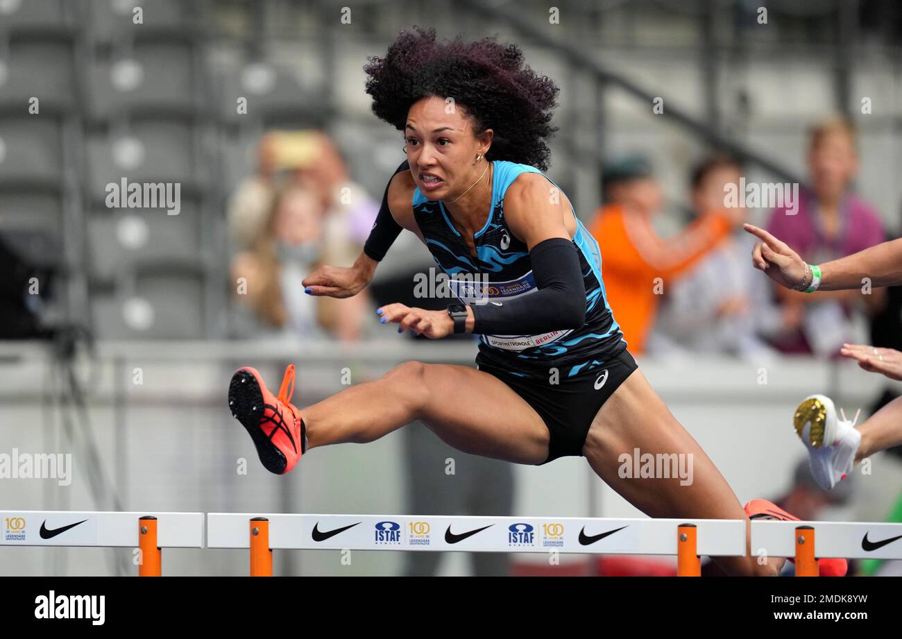 Taliyah Brooks of the USA competes in the 100 meter hurdles during the ...