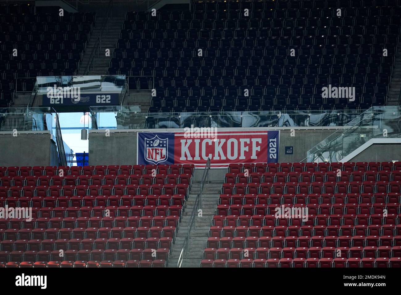 The NFL kickoff banner is seen at NRG Stadium before an NFL football ...