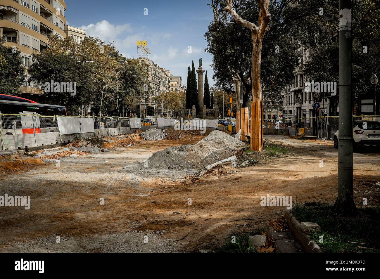 Works to connect the tram on Diagonal avenue in Barcelona, Spain Stock ...