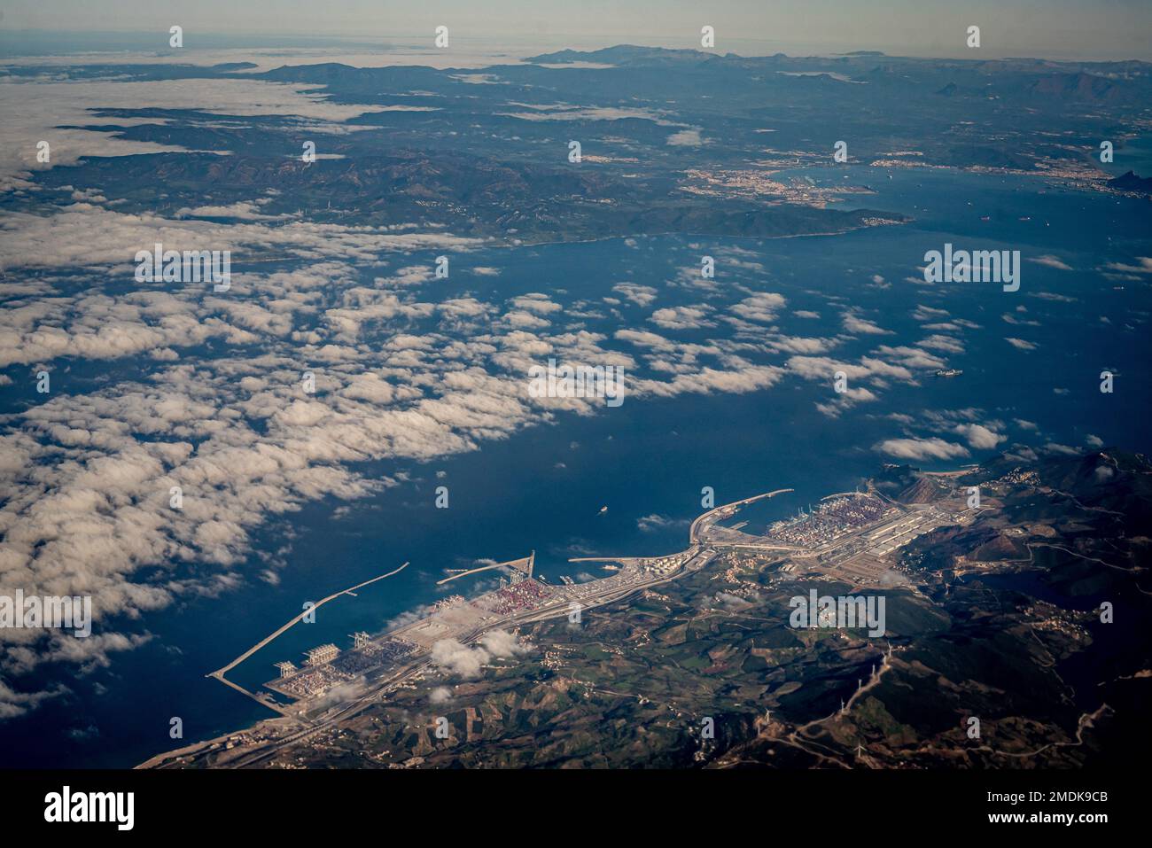 Tanger Med and Strait of Gibraltar aerial view Stock Photo - Alamy