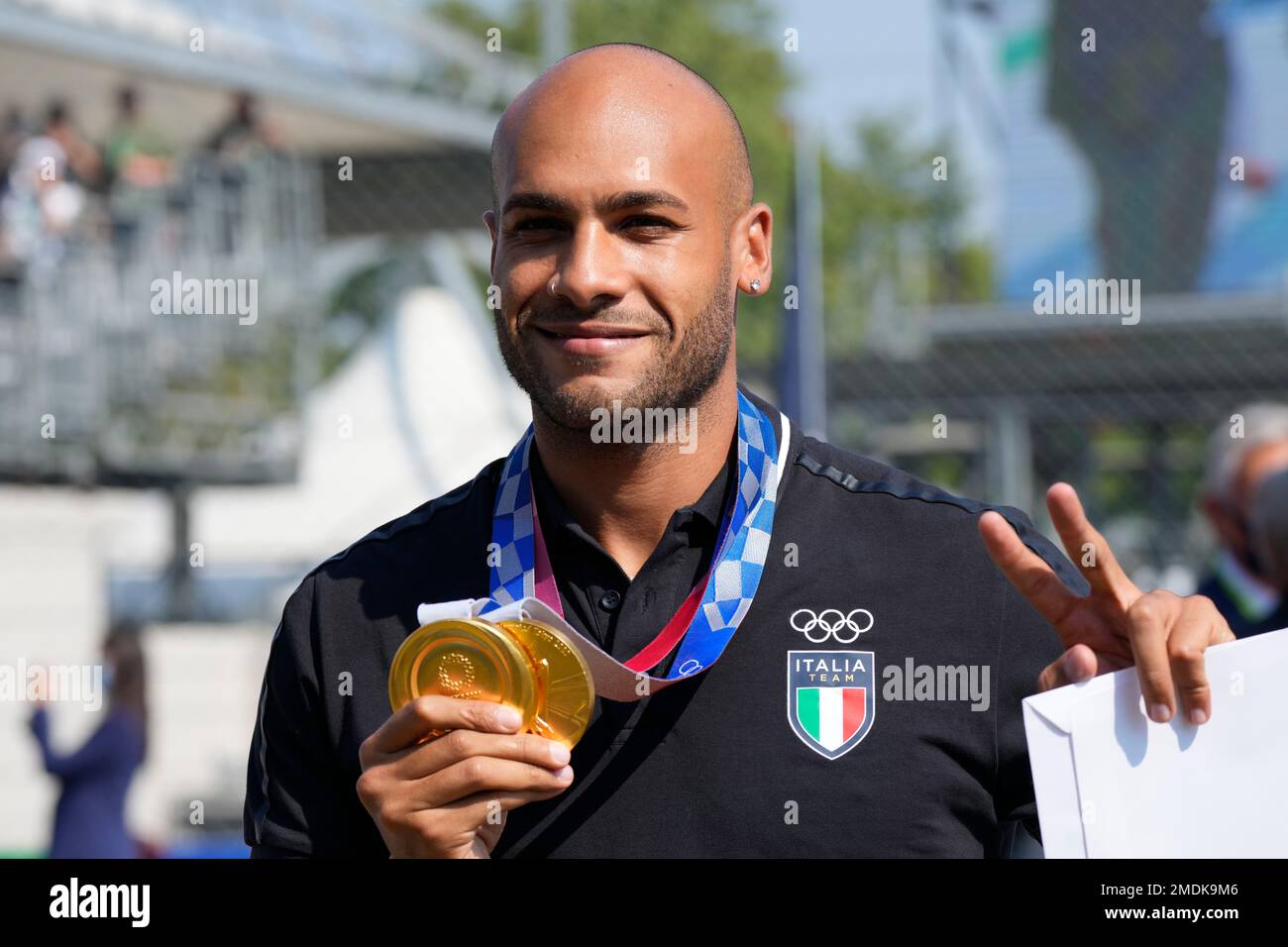 Italian sprinter Lamont Marcell Jacobs poses with his Olympic gold ...