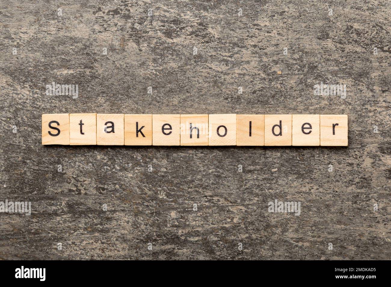 Stakeholder word written on wood block. Stakeholder text on cement ...