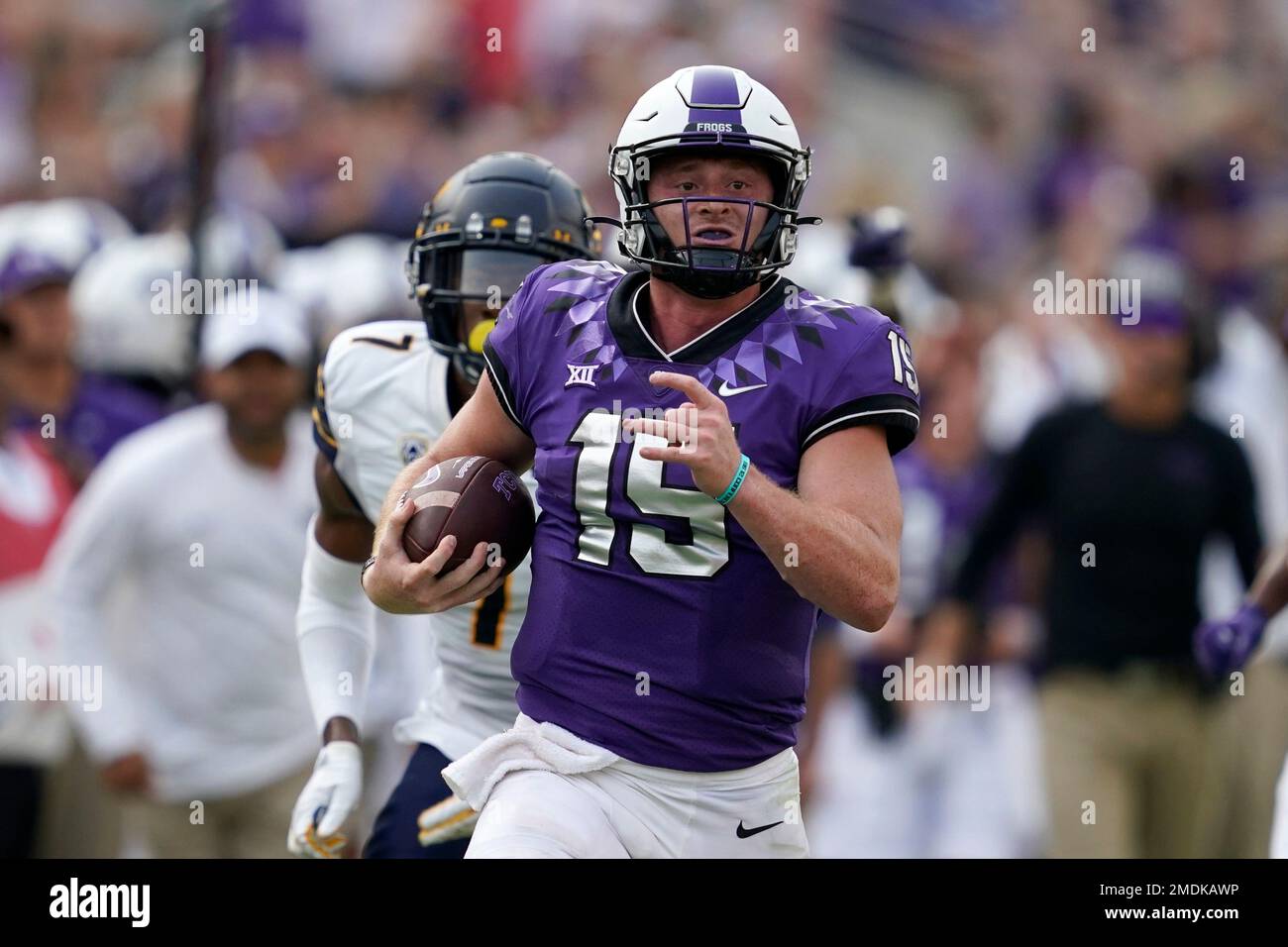 TCU quarterback Max Duggan runs the ball during an NCAA college ...