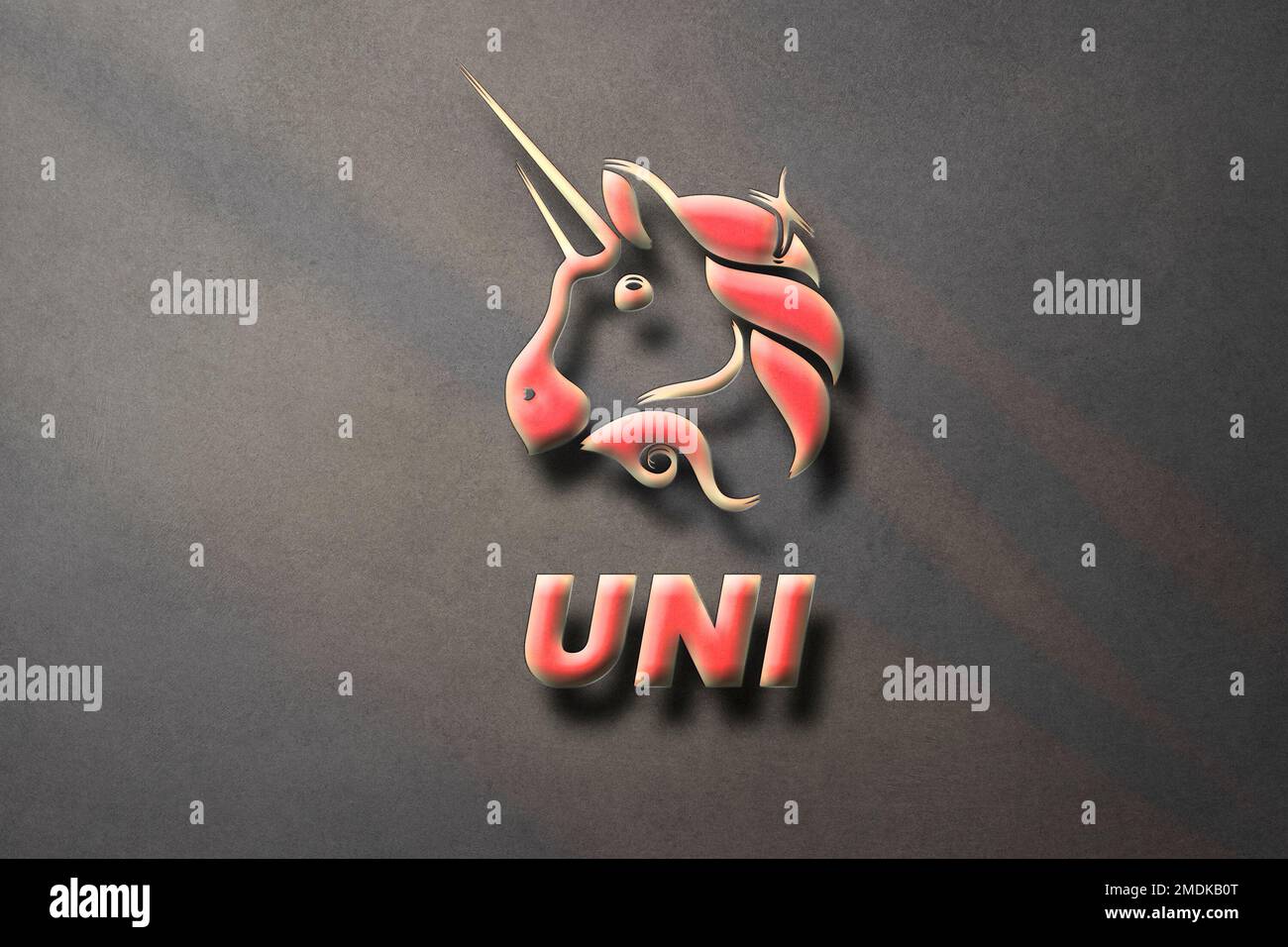 Uniswap UNI Cryptocurrency 3D coin logo and symbol on brown background ...