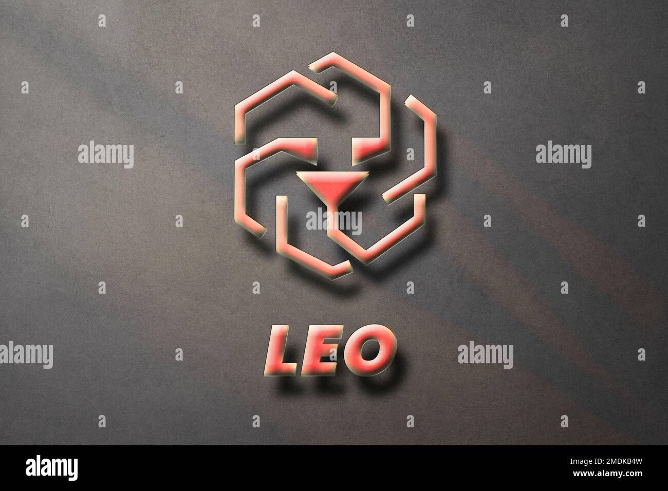 Unus Sed Leo LEO Cryptocurrency 3D coin logo and symbol on brown ...