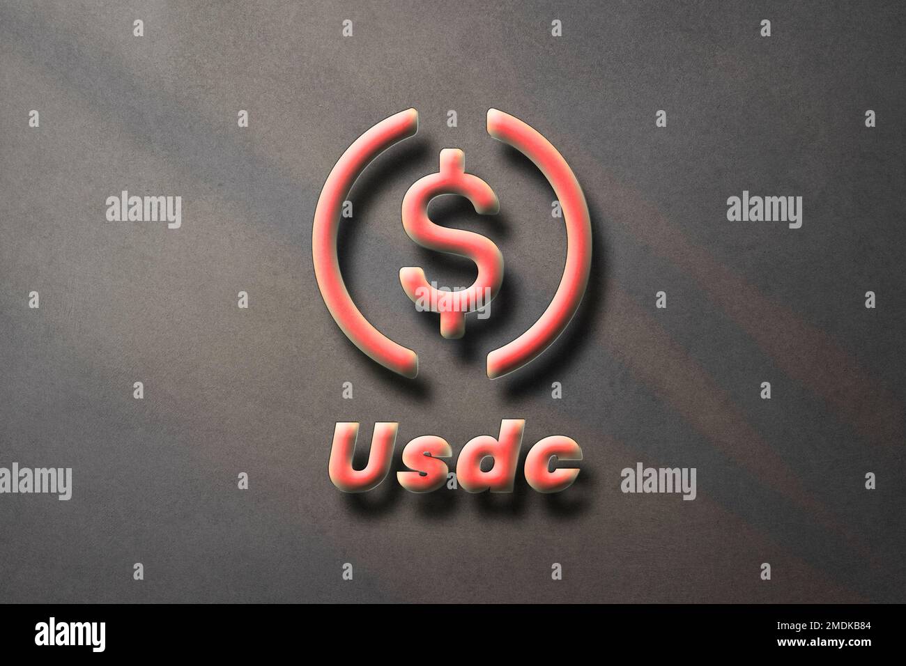 USD Coin USDC Cryptocurrency 3D coin logo and symbol on brown background, Decentralized block ...