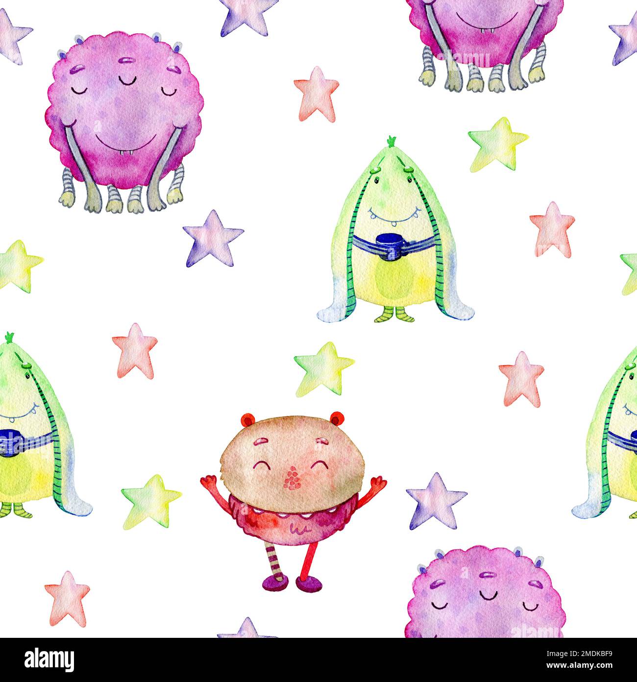 Cute watercolor Monsters Stock Photo - Alamy