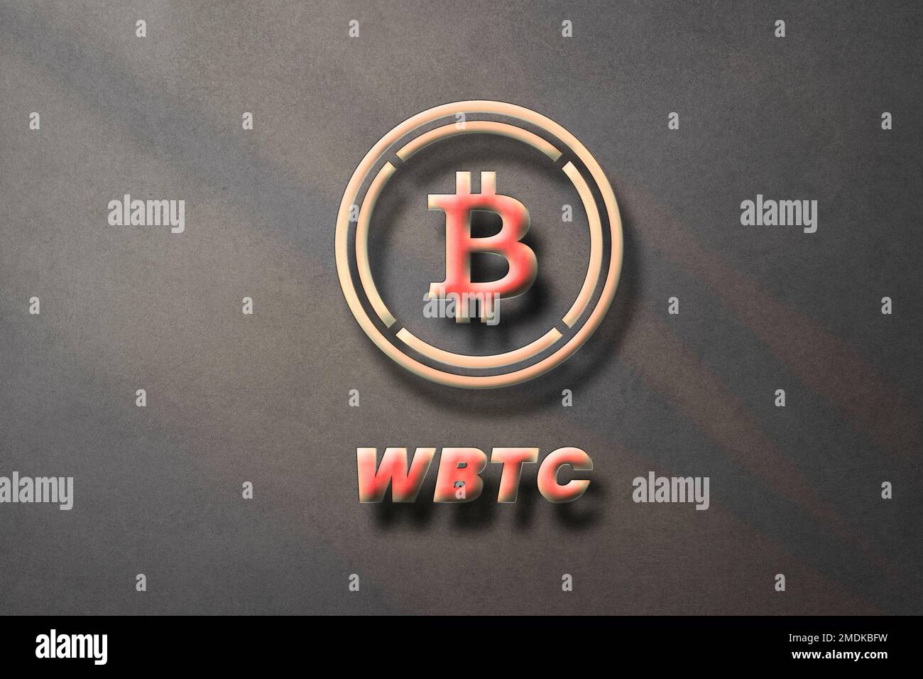 Wrapped Bitcoin WBTC Cryptocurrency 3D coin logo and symbol on brown ...