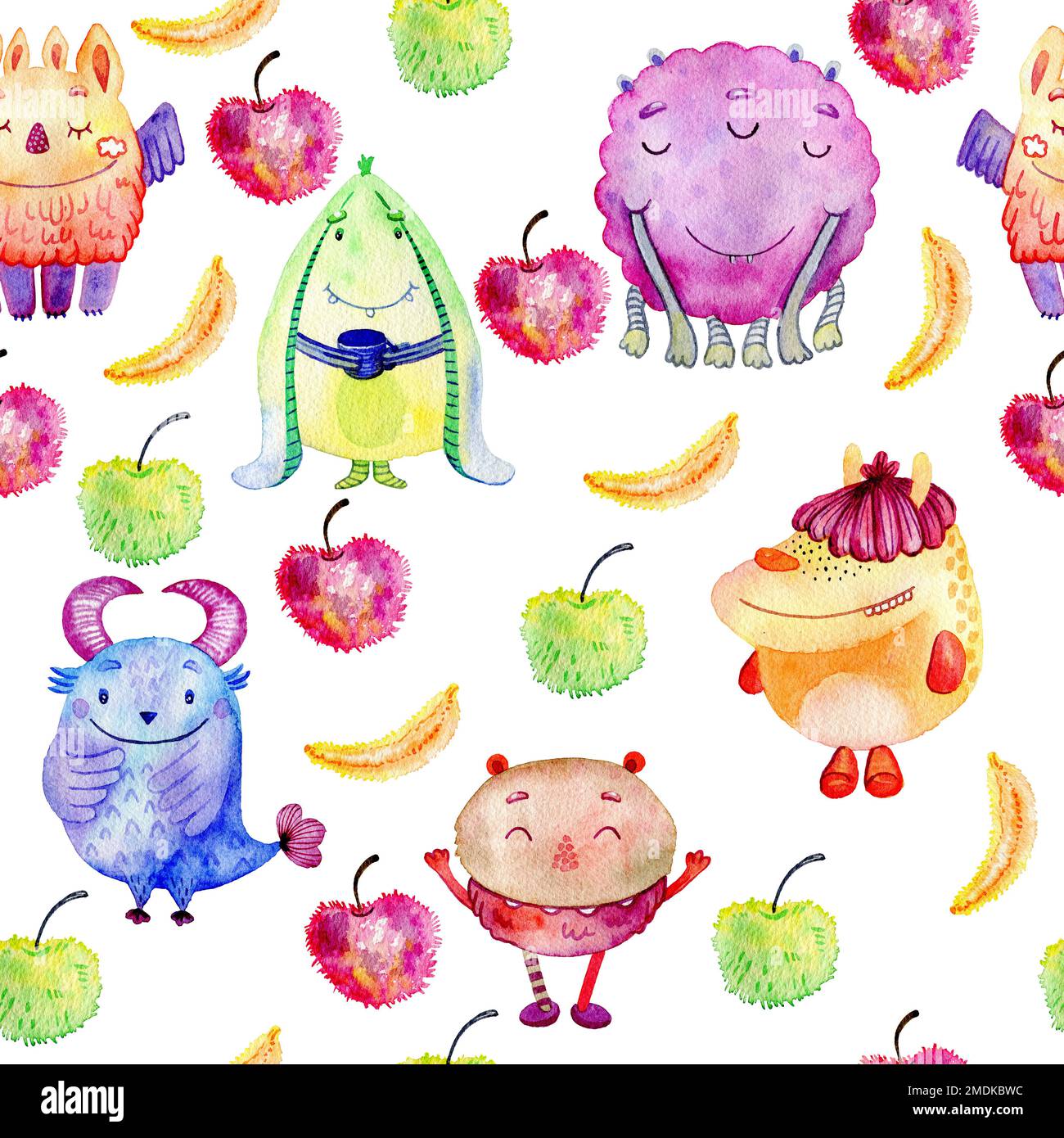 Cute watercolor Monsters Stock Photo - Alamy