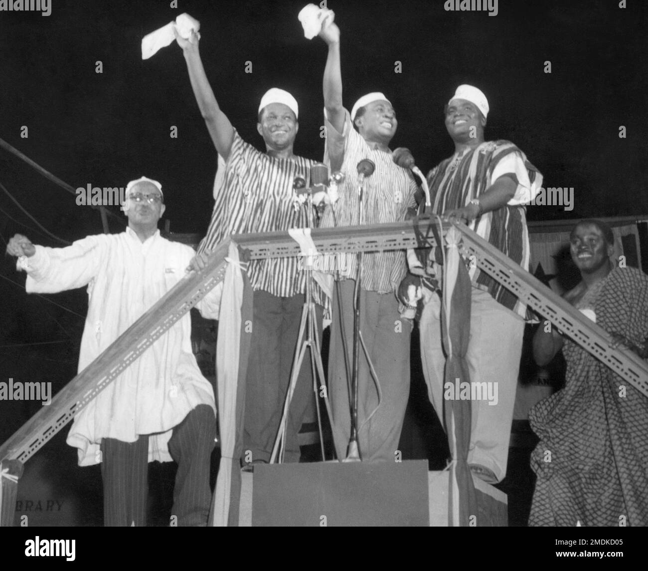 Prime Minister Kwame Nkrumah of Ghana, center, is seen waving from the ...