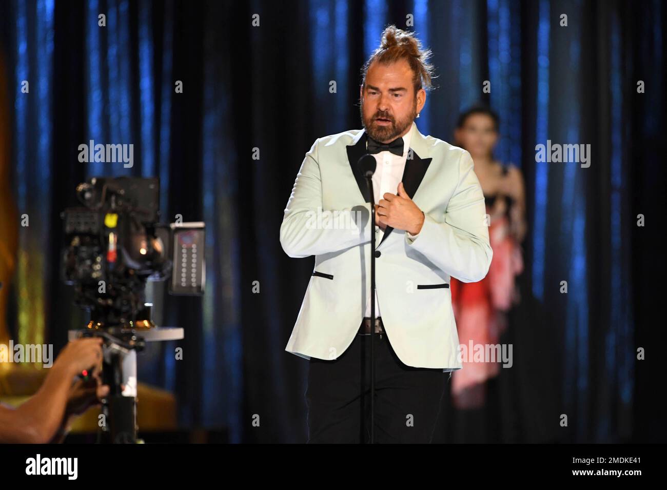 Marc Pilcher accepts the award for outstanding period and/or character ...