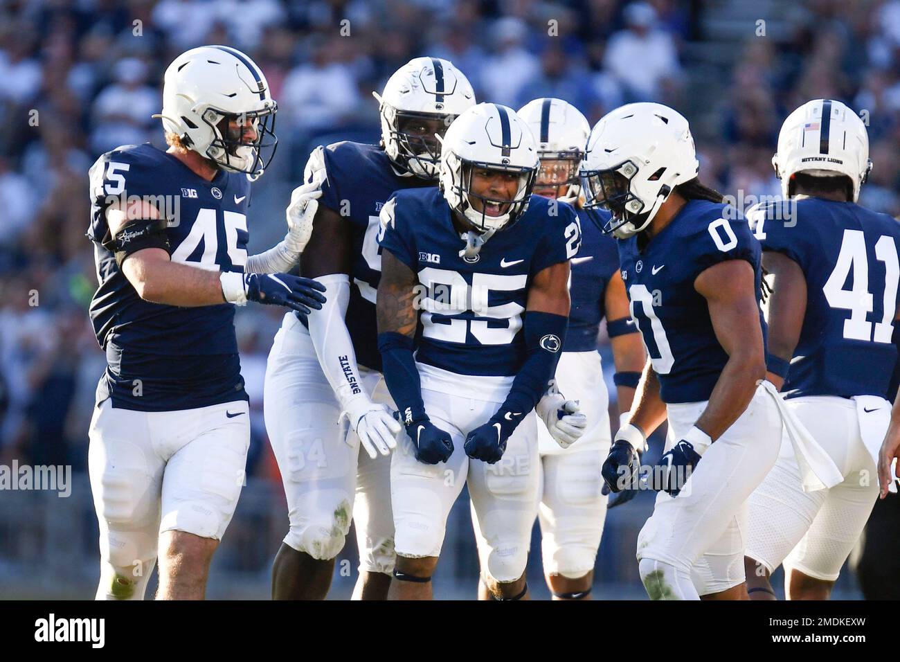 Penn State cornerback Daequan Hardy (25) celebrates after intercepting ...