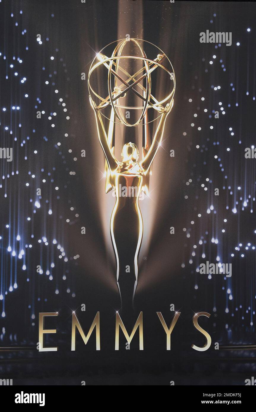 Emmy signage is displayed on night one of the Creative Arts Emmy Awards ...