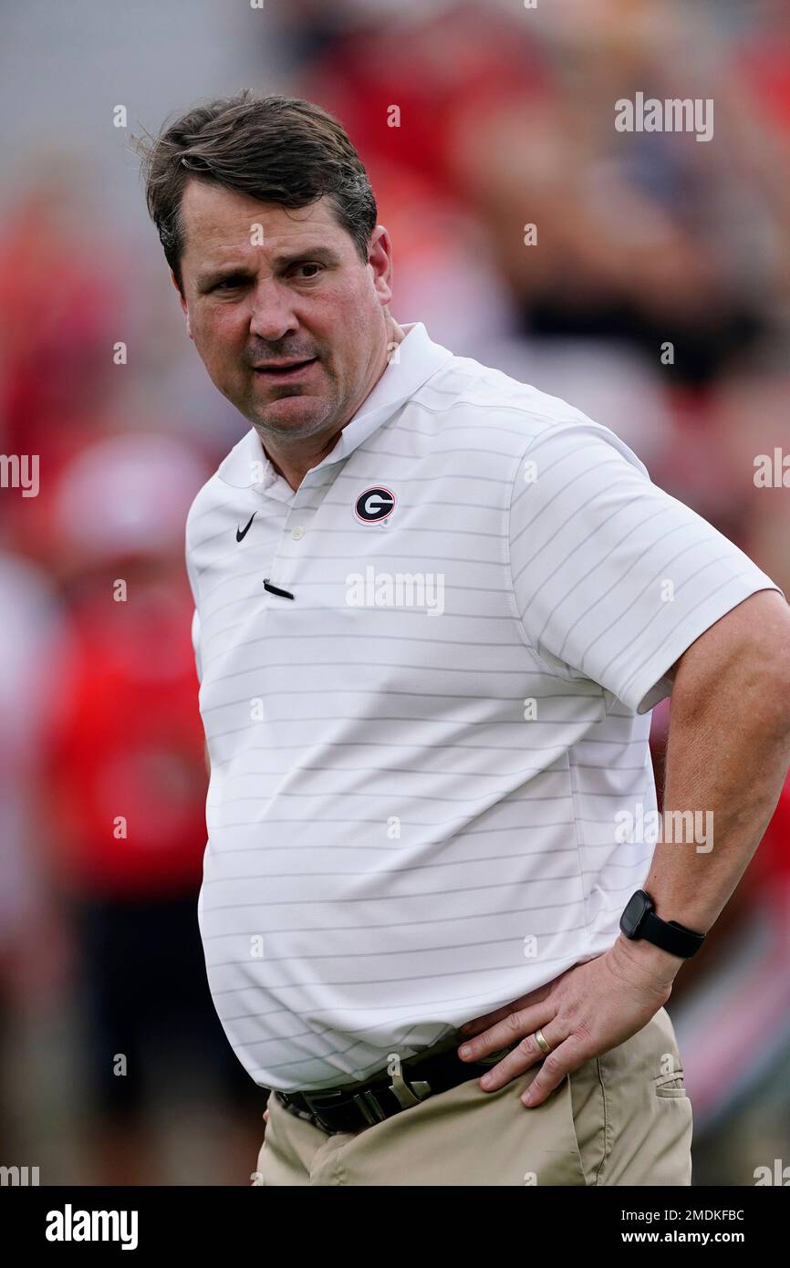 Georgia assistant coach Will Muschamp is shown before an NCAA college ...