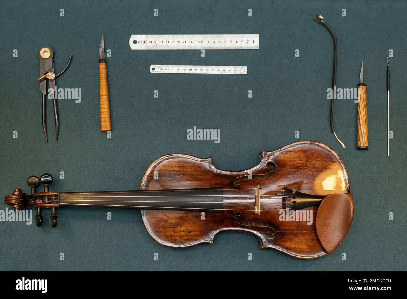 A top view of a an aesthetic arrangement of a violin and its ...
