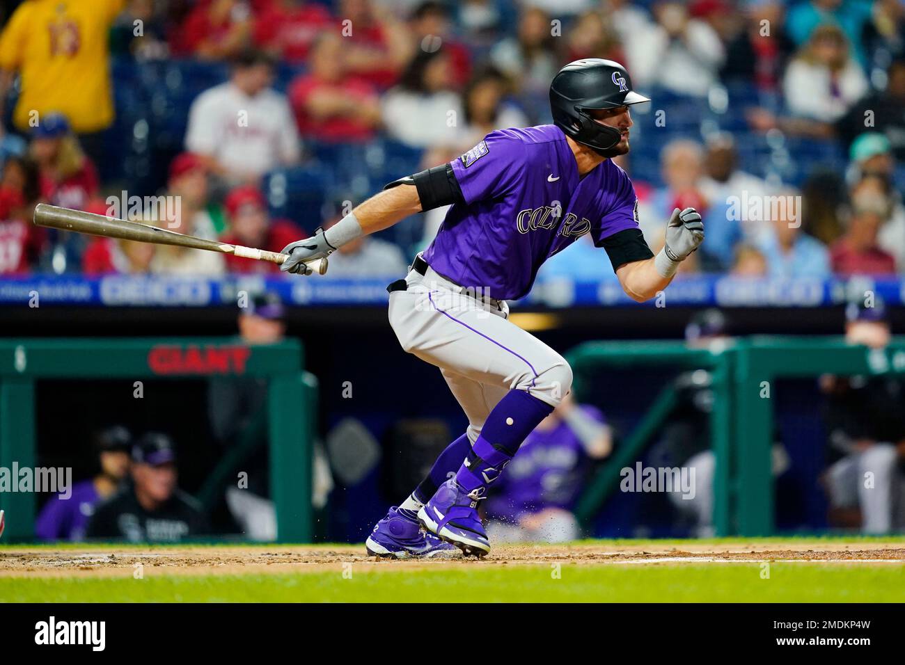 Colorado Rockies' Sam Hilliard follows through after hating an RBI ...