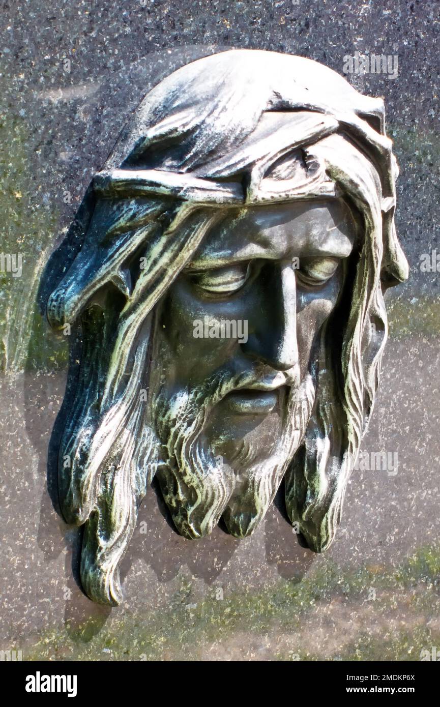 portrait of Jesus Christ on a gravestone, Austria Stock Photo - Alamy