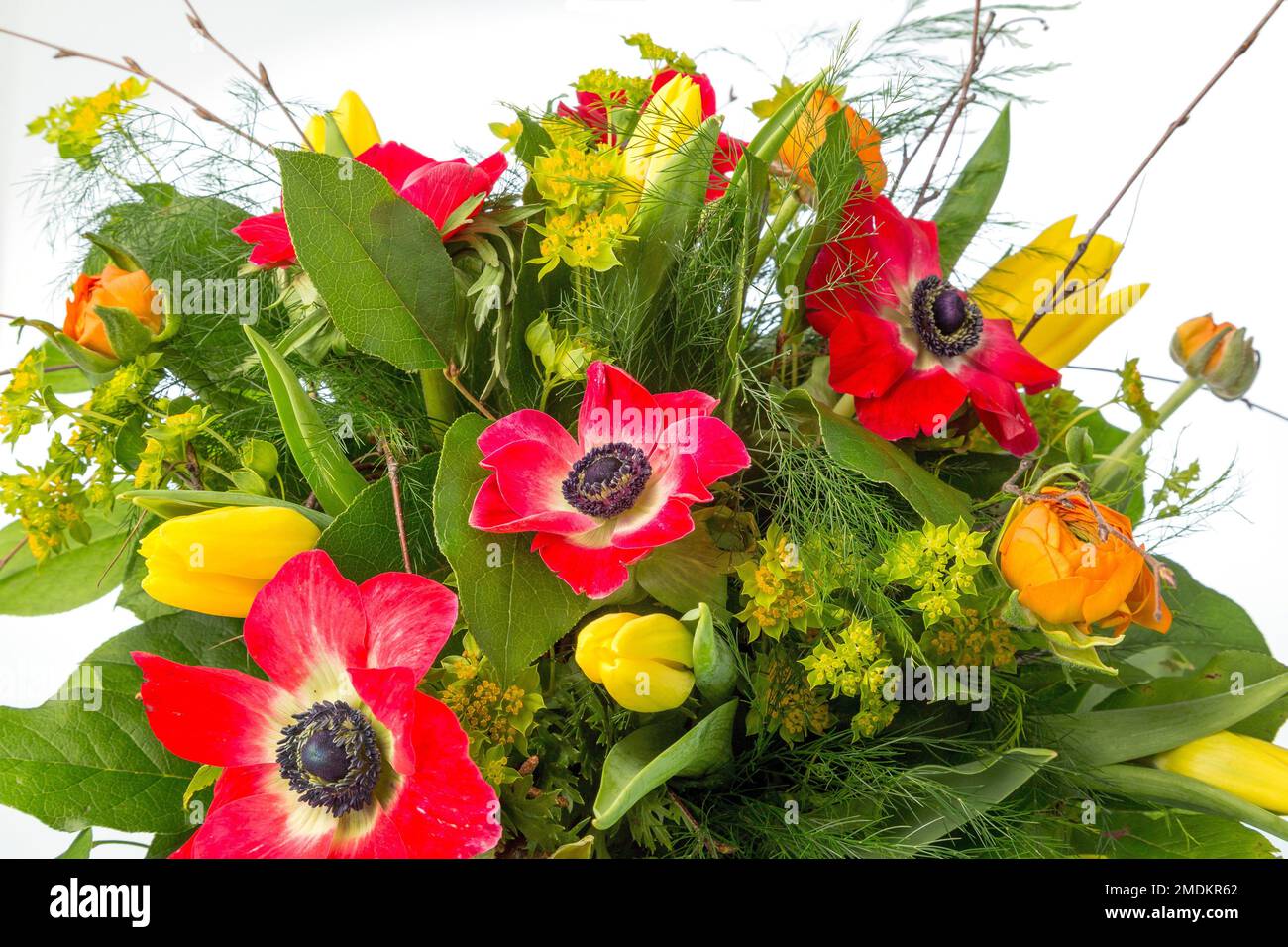 Spring flower bouquet with Persian Buttercup and tulips, cut out Stock ...