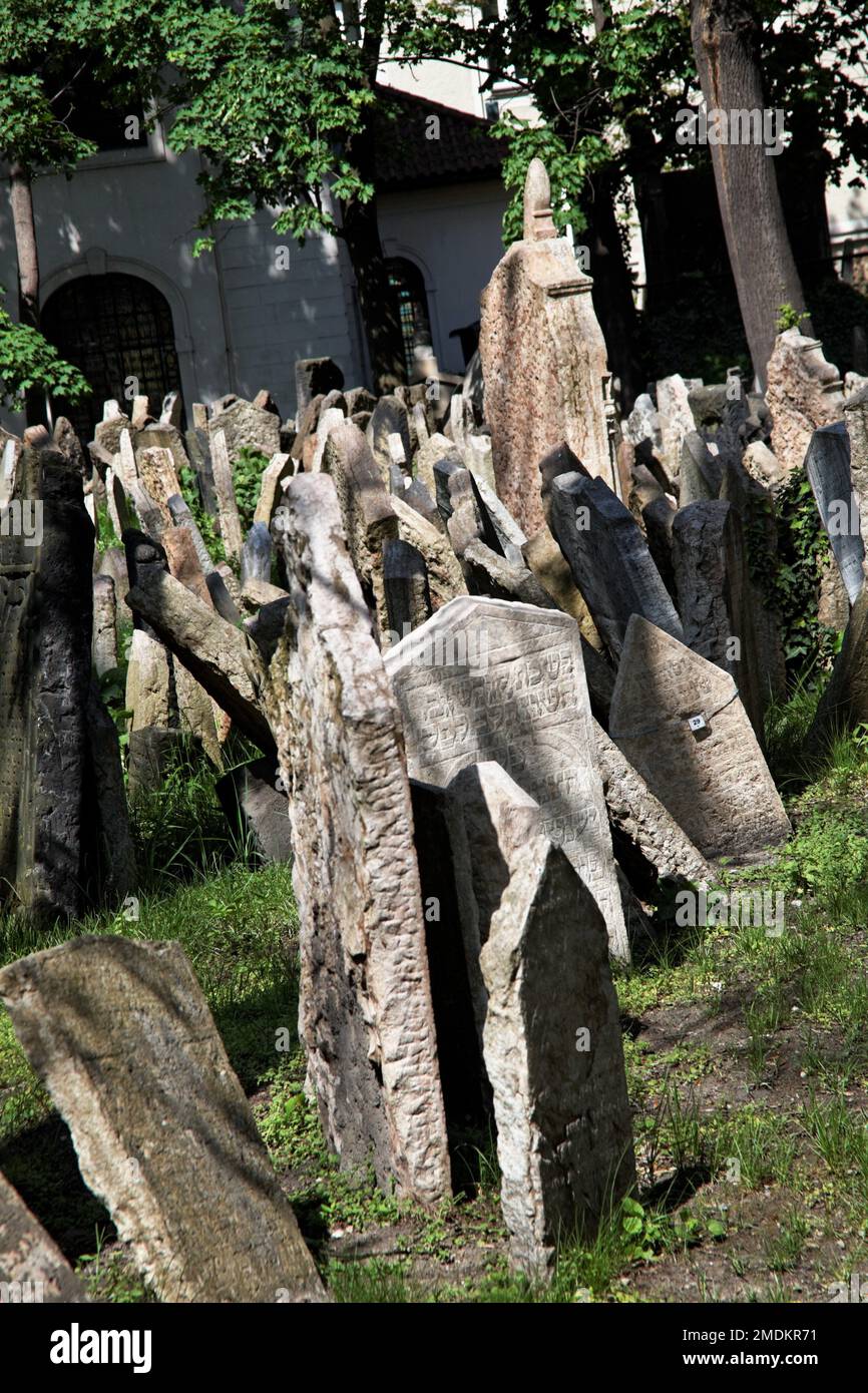 Old Jewish Cemetery, many tombstones crammed together into the Jewish ...