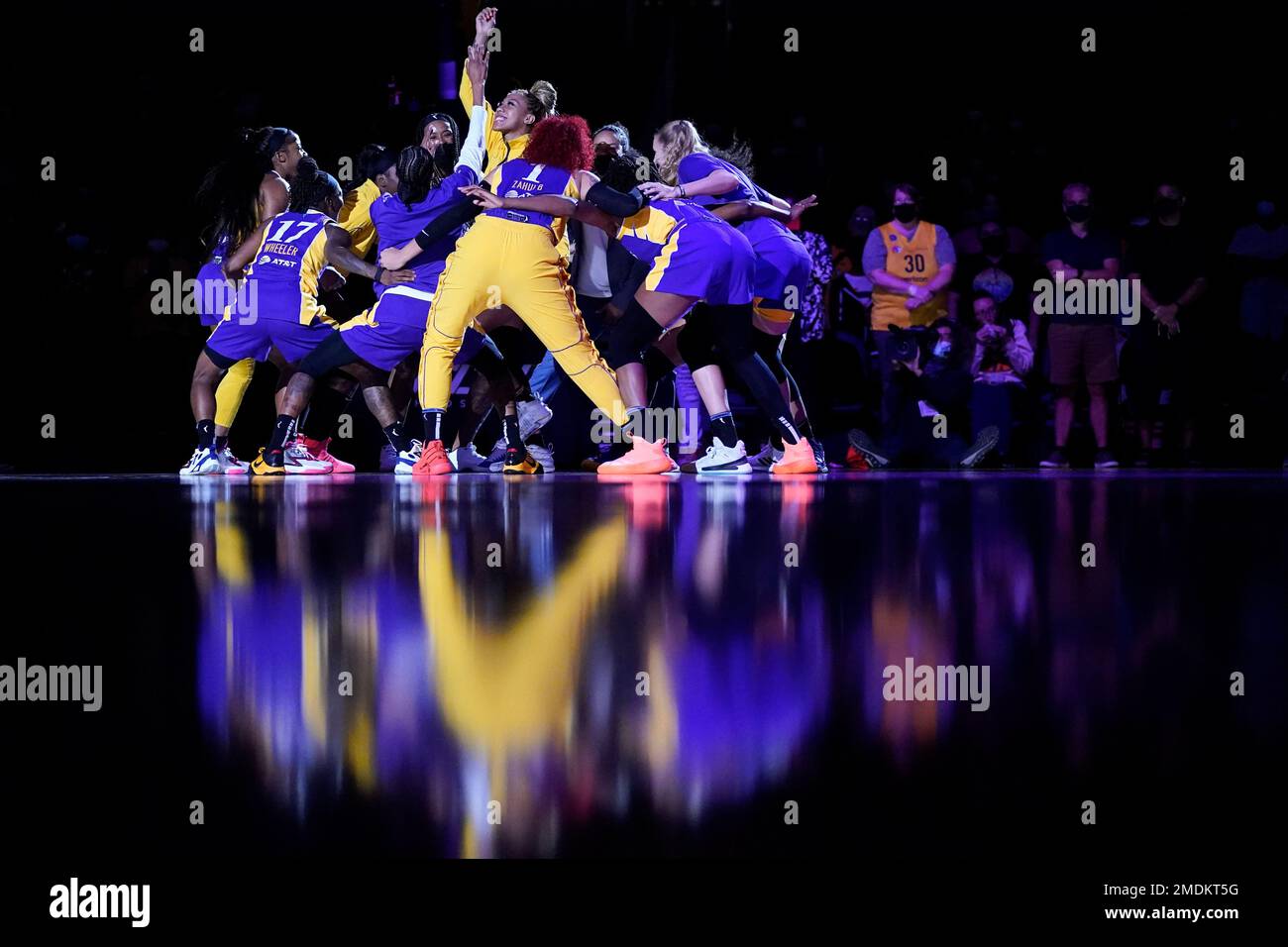 The Los Angeles Sparks huddle before their WNBA basketball game against ...