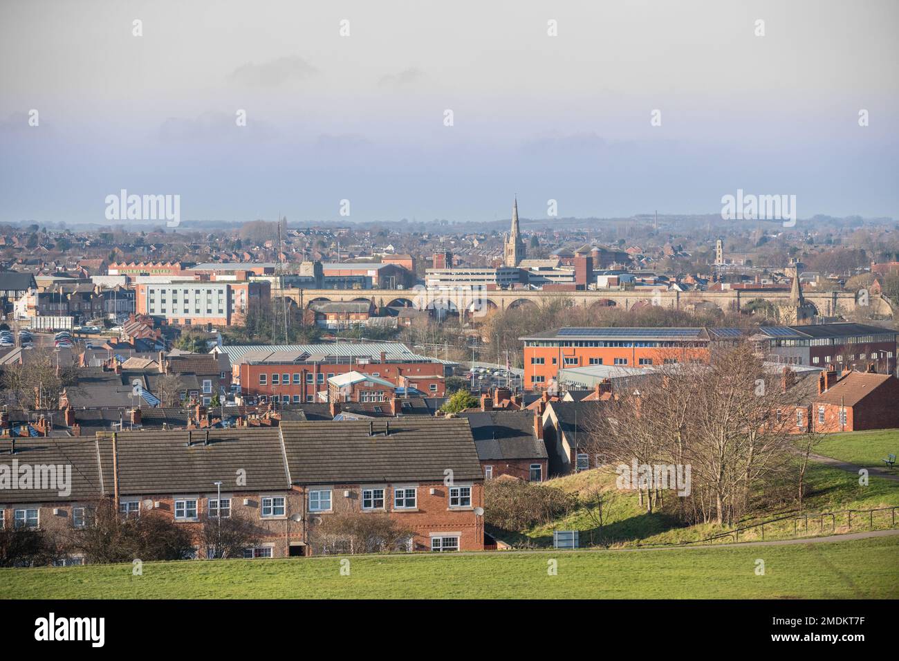 View over the Midland market town of Mansfield, Nottinghamshire ...
