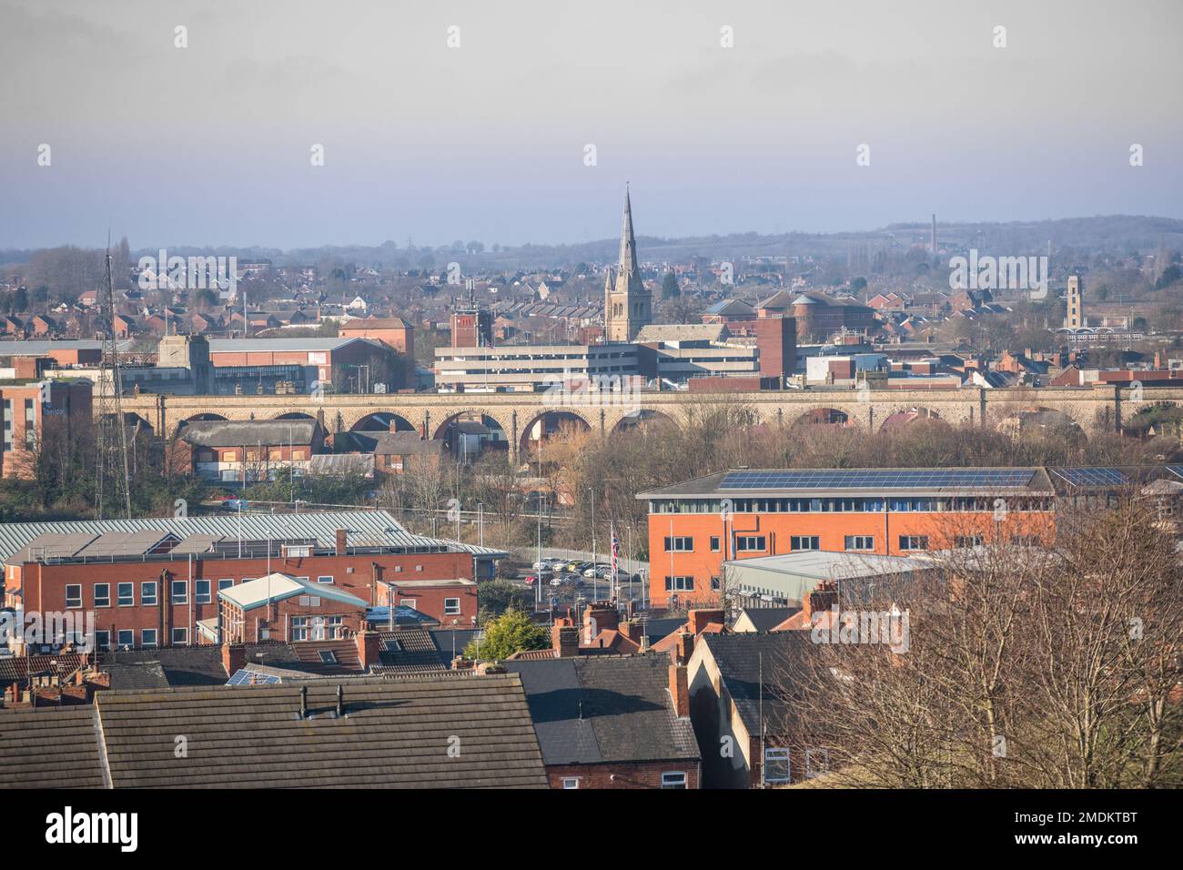 View over the Midland market town of Mansfield, Nottinghamshire ...
