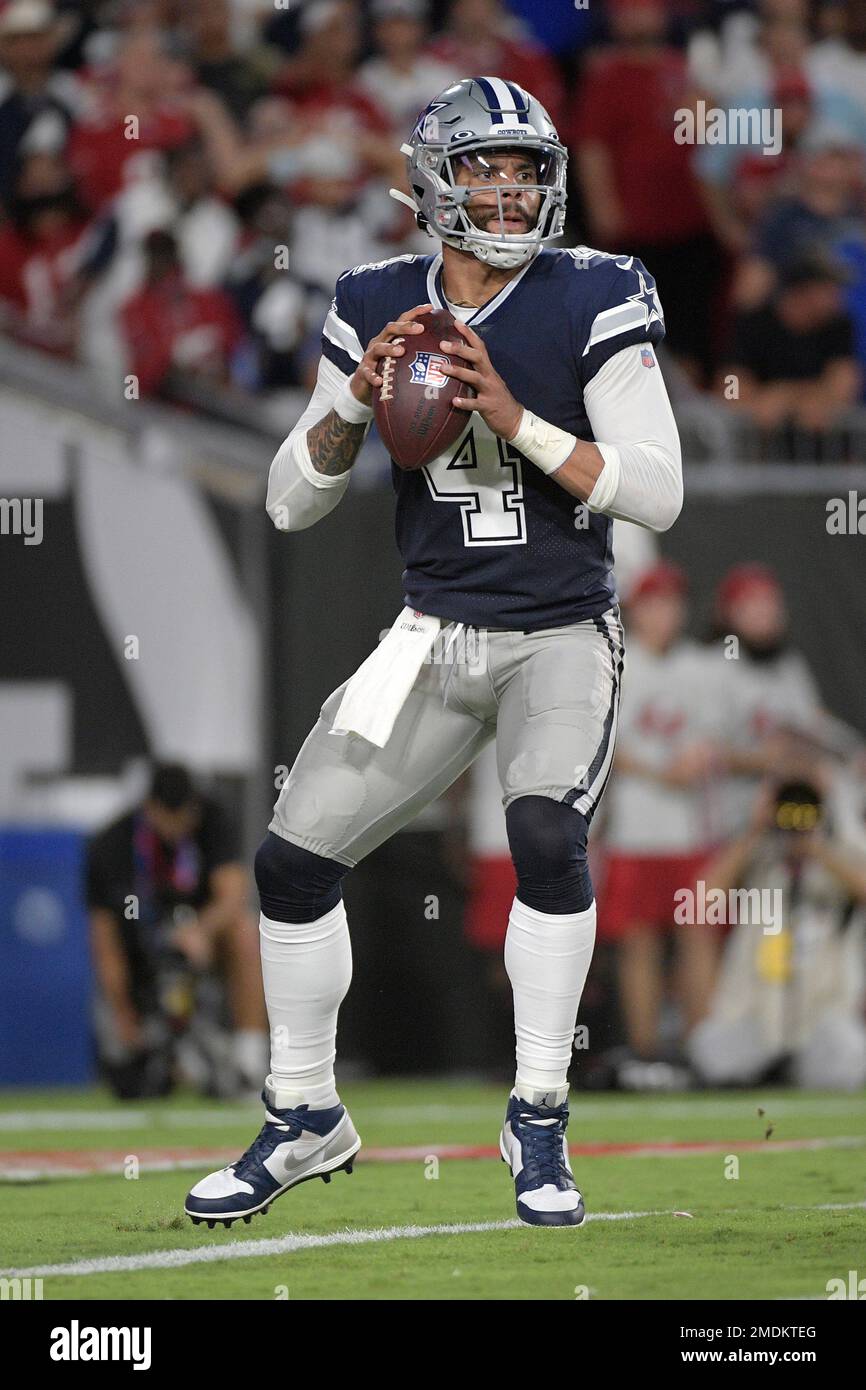 Dallas Cowboys quarterback Dak Prescott (4) sets up to throw a pass ...