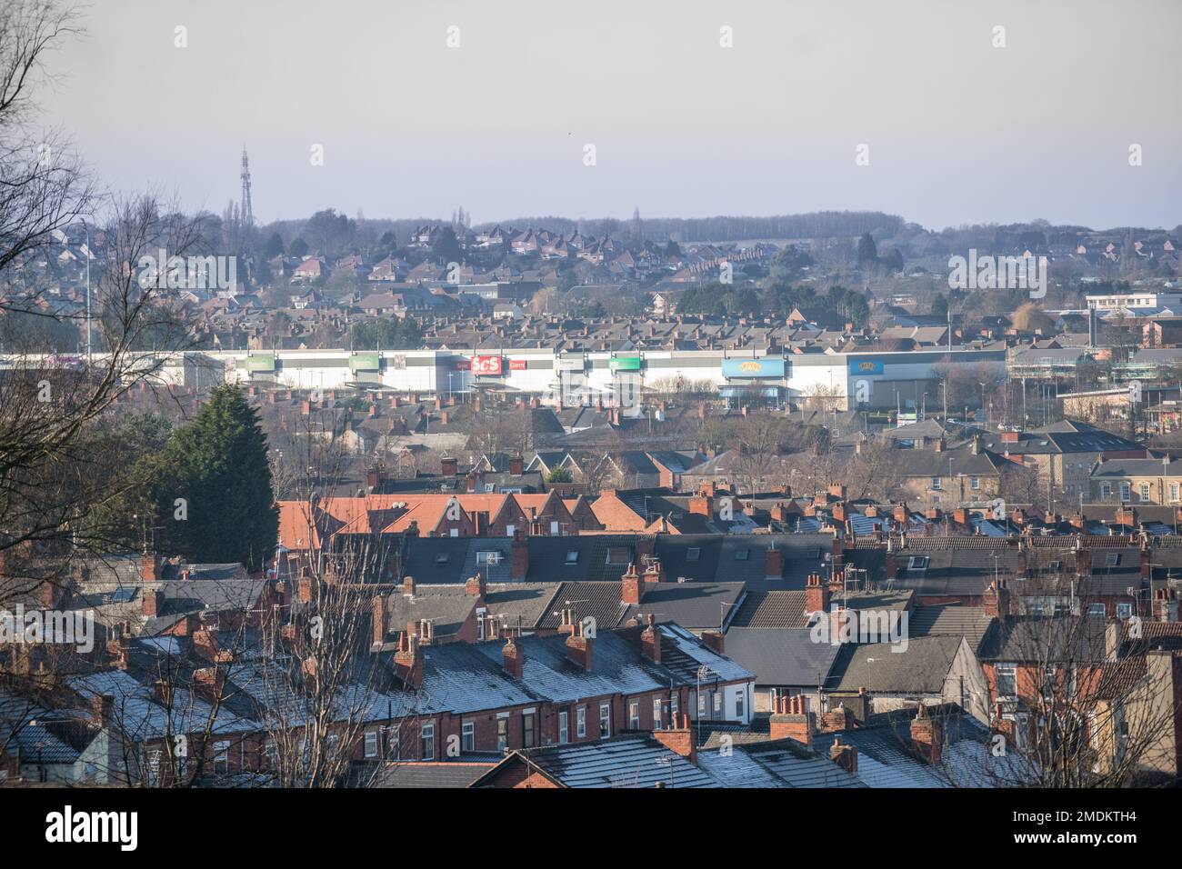 View over the Midland market town of Mansfield, Nottinghamshire ...