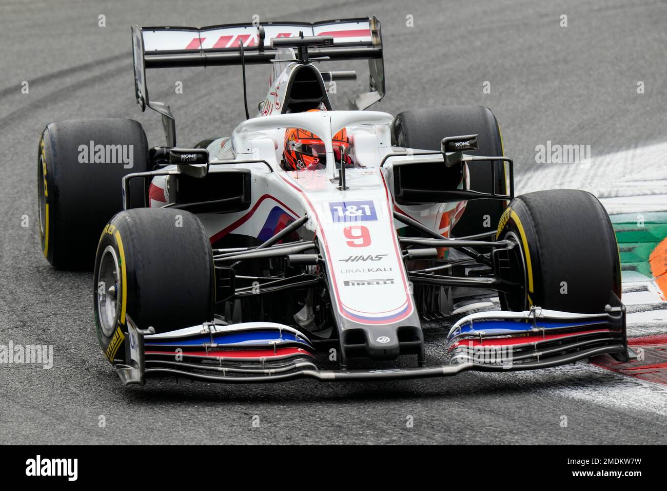 Haas driver Nikita Mazepin of Russia steers his car during the first ...