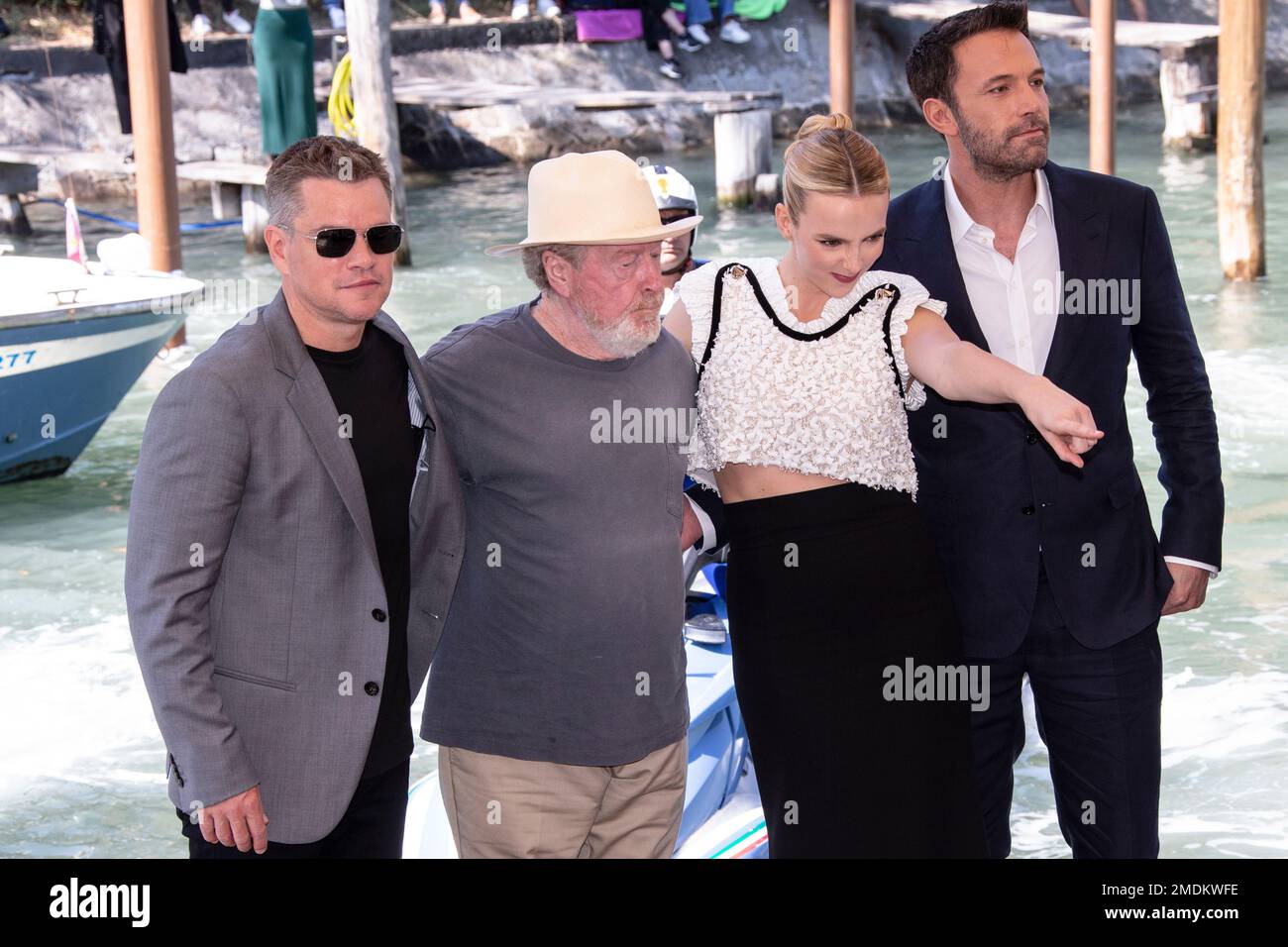 Matt Damon, from left, Ridley Scott, Jodie Comer and Ben Affleck pose ...